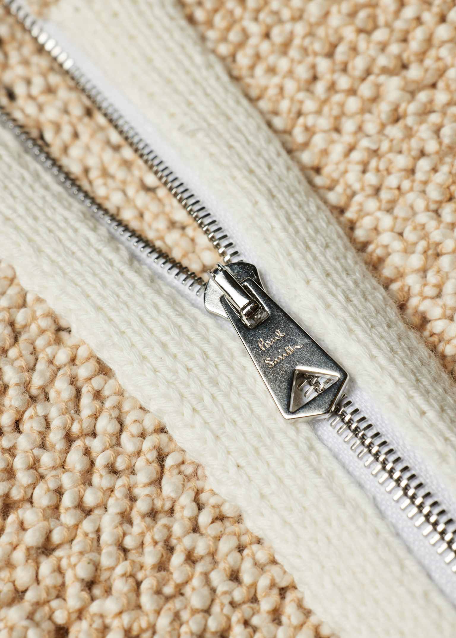 Women's Cream Textured Knit Zip Jacket