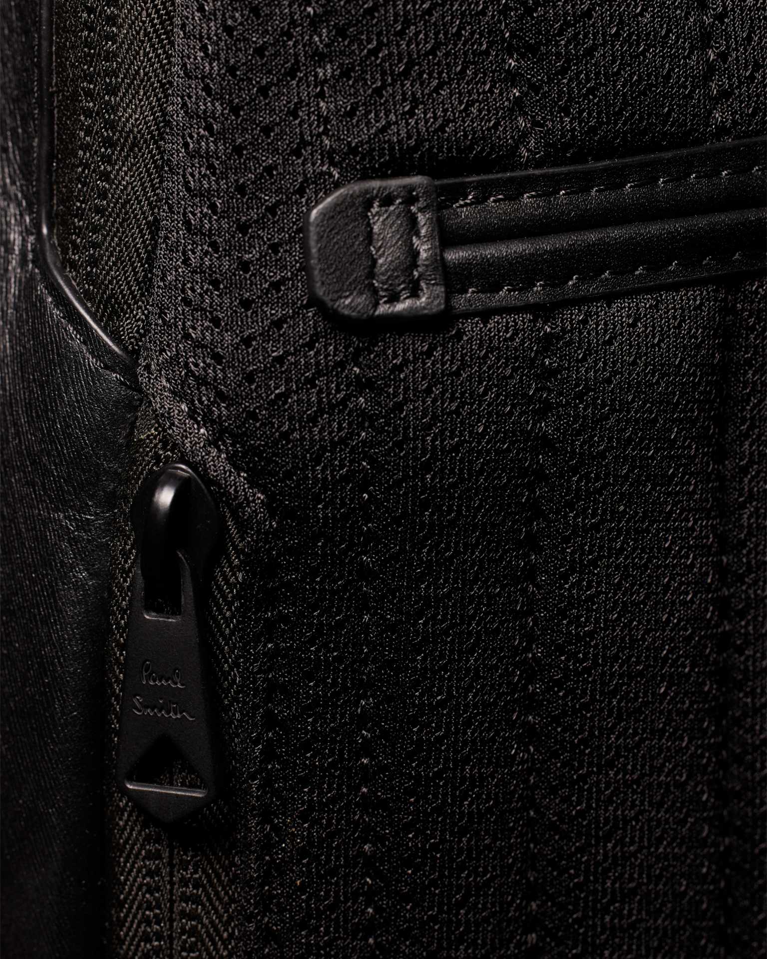 Black Straw-Grain Embossed Leather Backpack