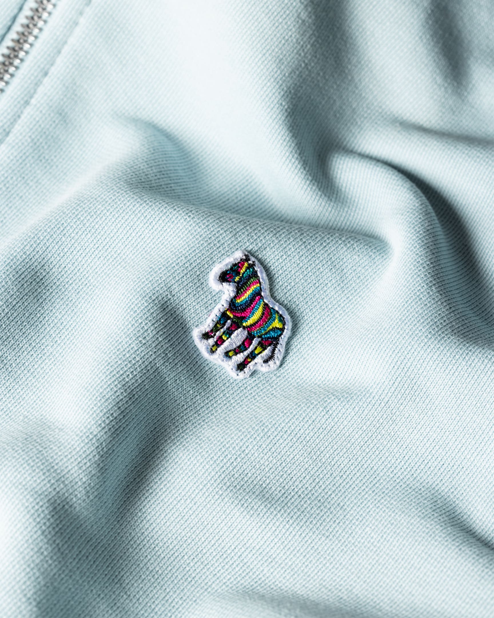 Pale Blue Zebra Logo Zip-Neck Organic Cotton Sweatshirt