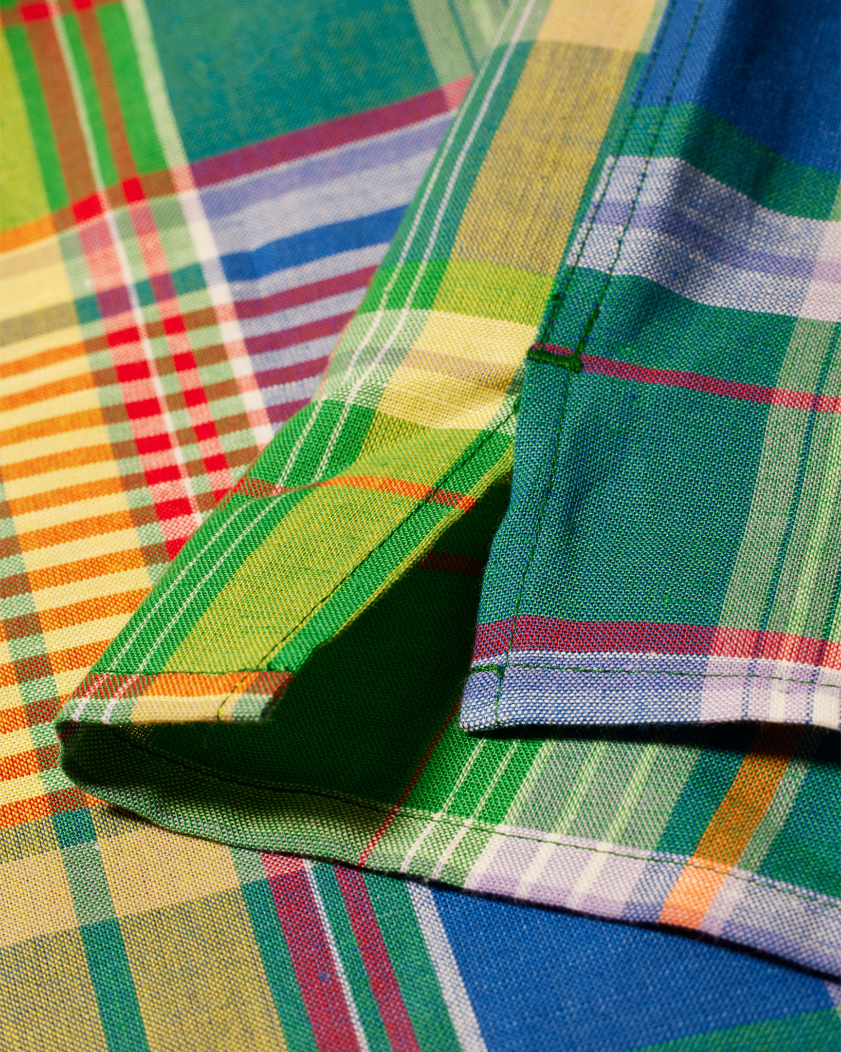 Men's Multicolour Check Cotton-Linen Short-Sleeve Shirt