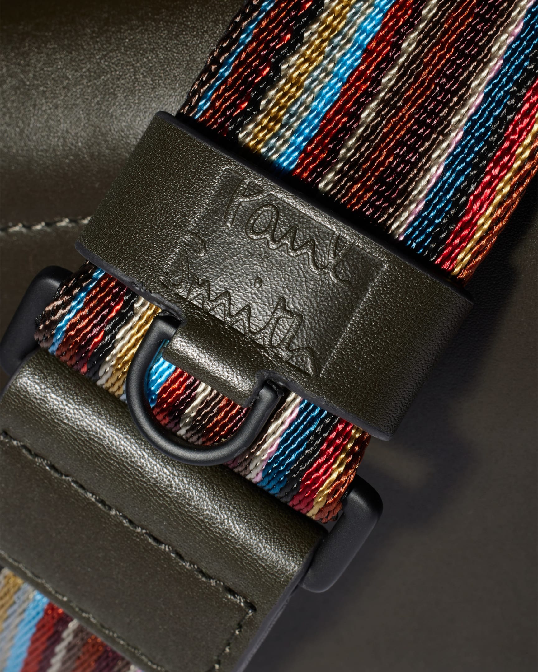 Men's Dark Green Leather 'Signature Stripe' Strap Cross Body Bag