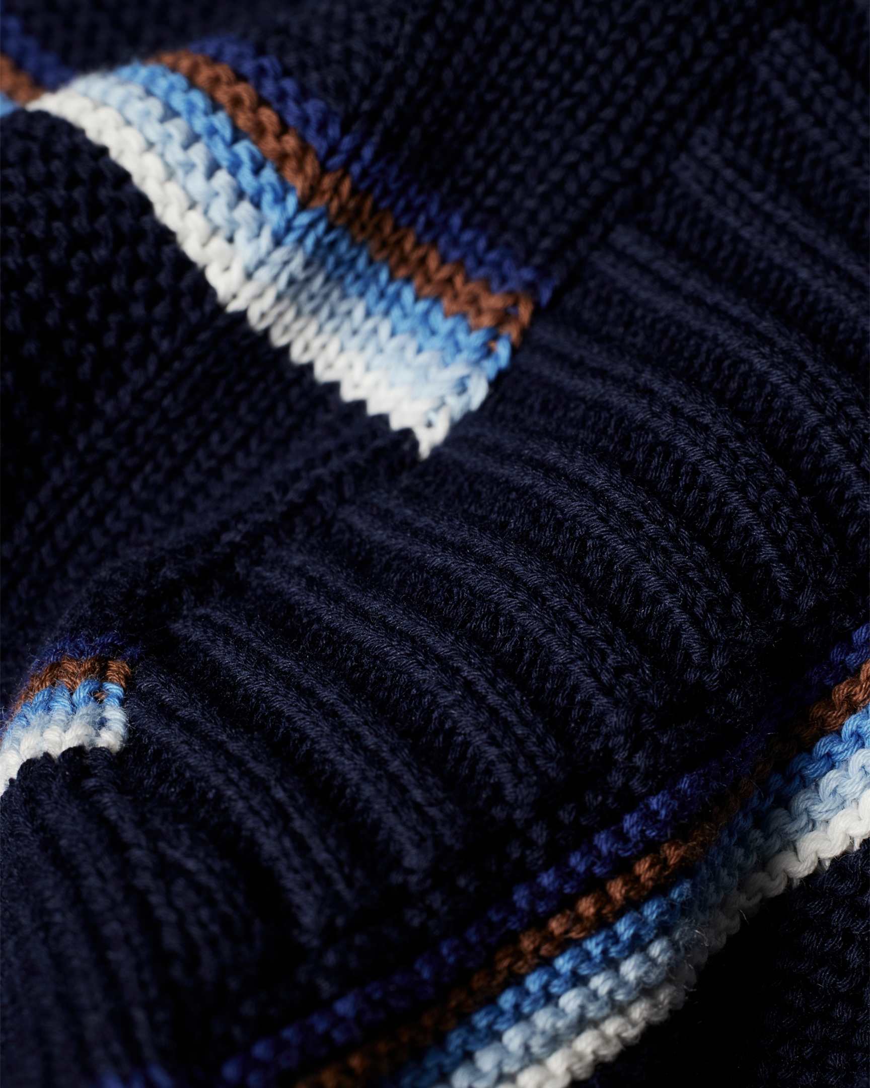 Women's Dark Blue Organic Cotton Multi Stripe Crew Neck Sweater