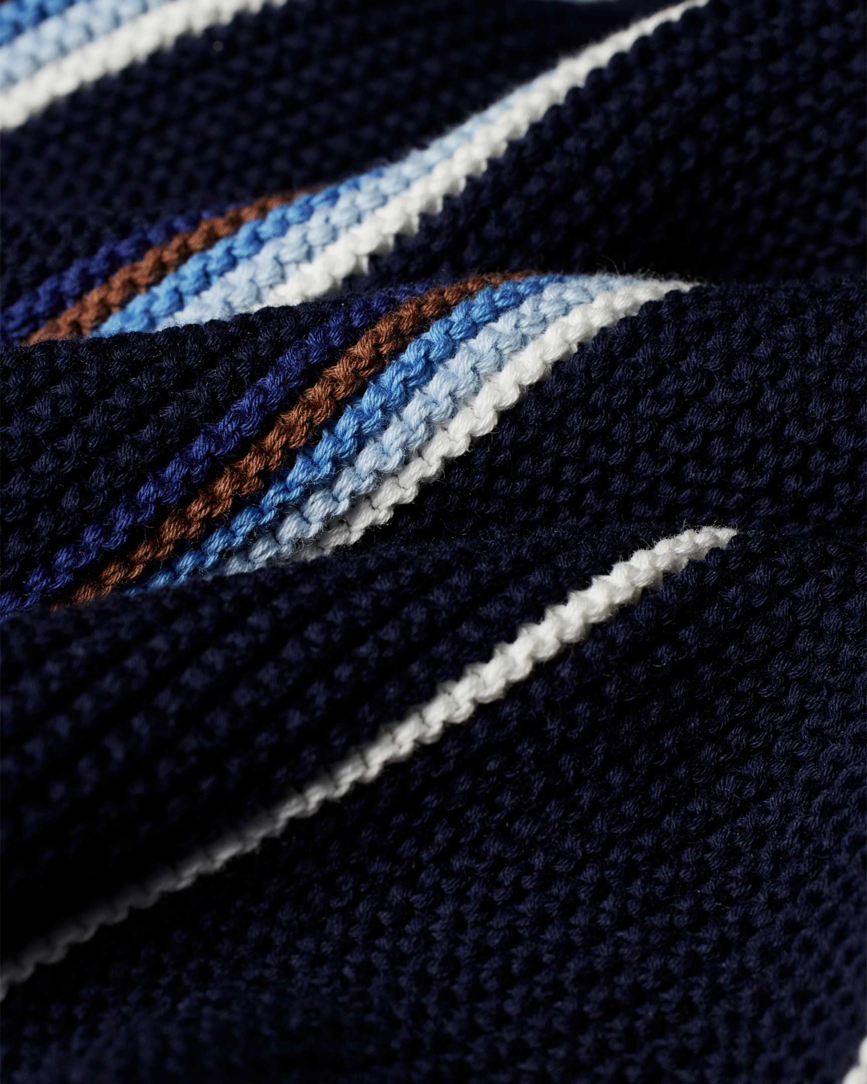 Women's Dark Blue Organic Cotton Multi Stripe Crew Neck Sweater