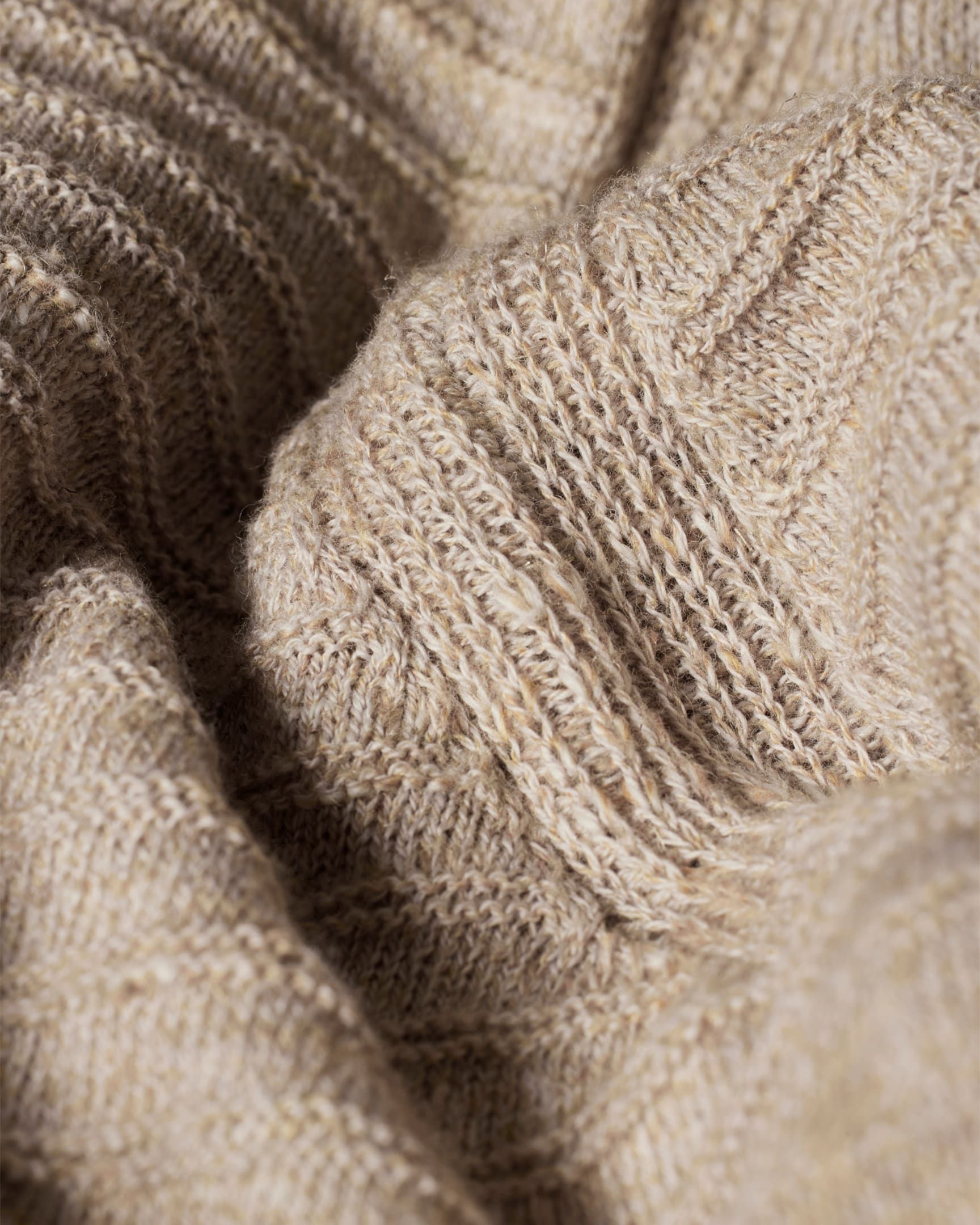 Men's Oatmeal Cotton-Linen Zip-Neck Sweater