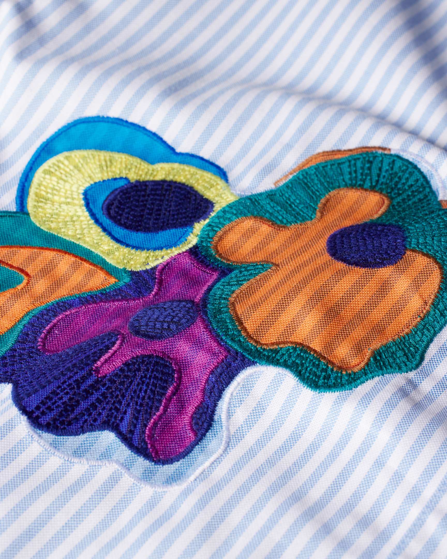Men's Blue Oxford Stripe Applique 'Bold Florals' Shirt