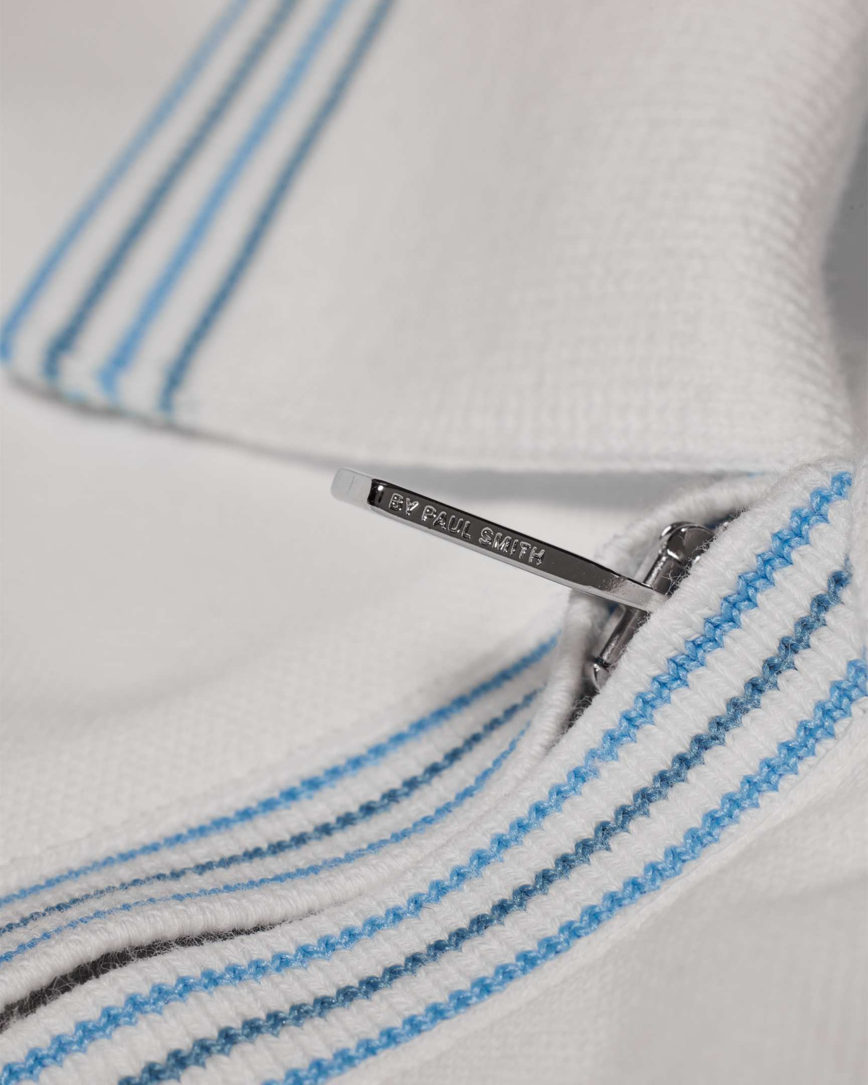 Men's White Zip Neck Stretch-Cotton Polo Shirt With Blue Tipping