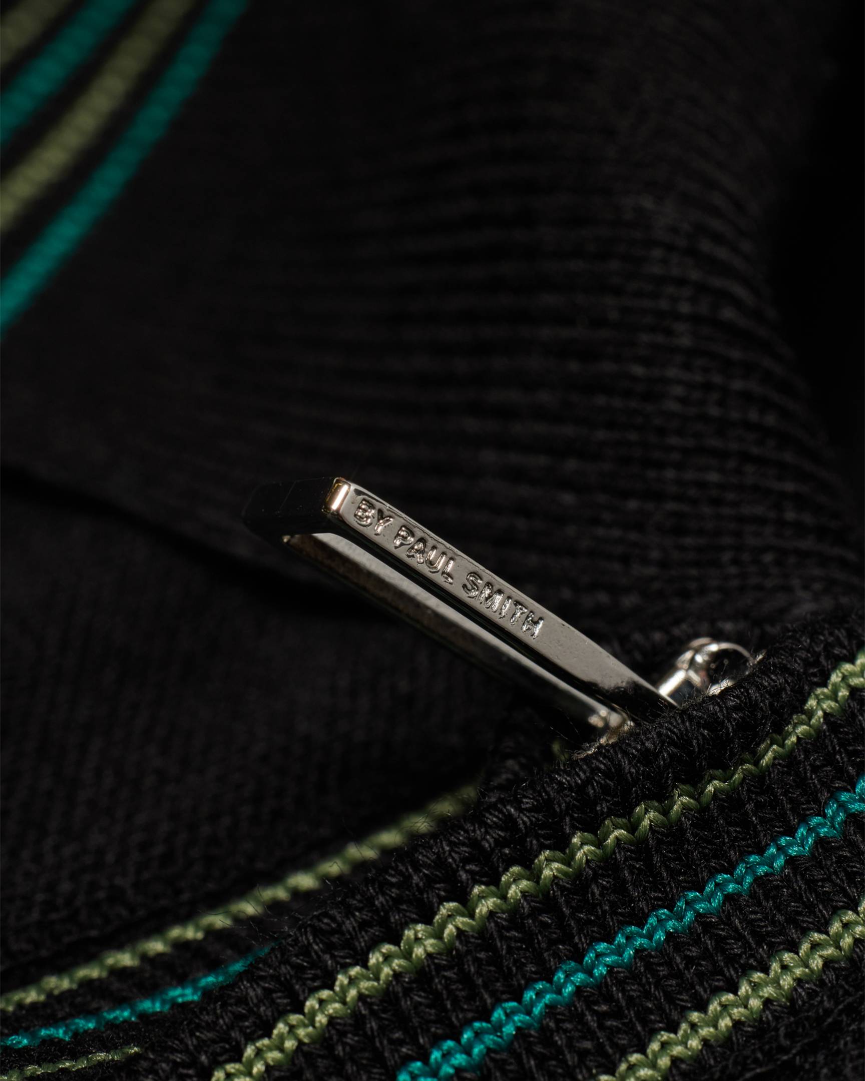 Men's Black Zip Neck Stretch-Cotton Polo Shirt With Two-Tone Tipping