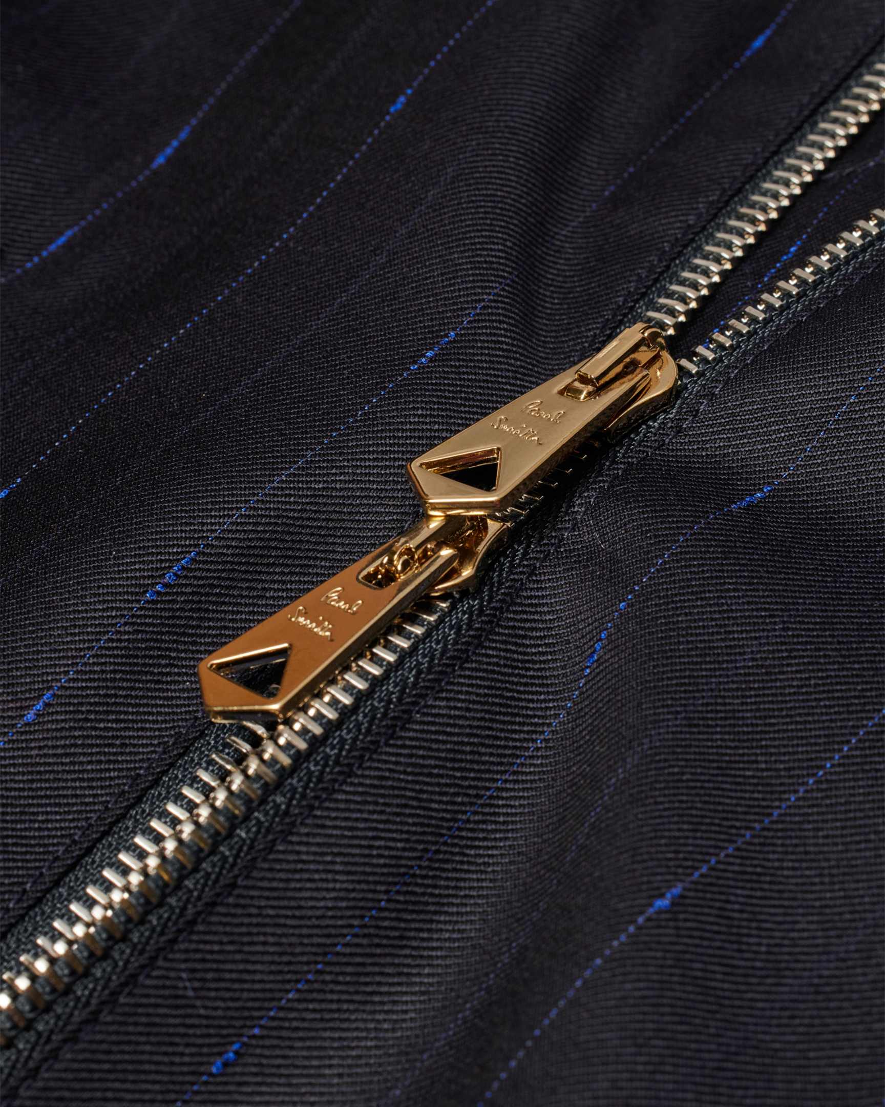 Men's Dark Navy Pinstripe Wool Zip Jacket