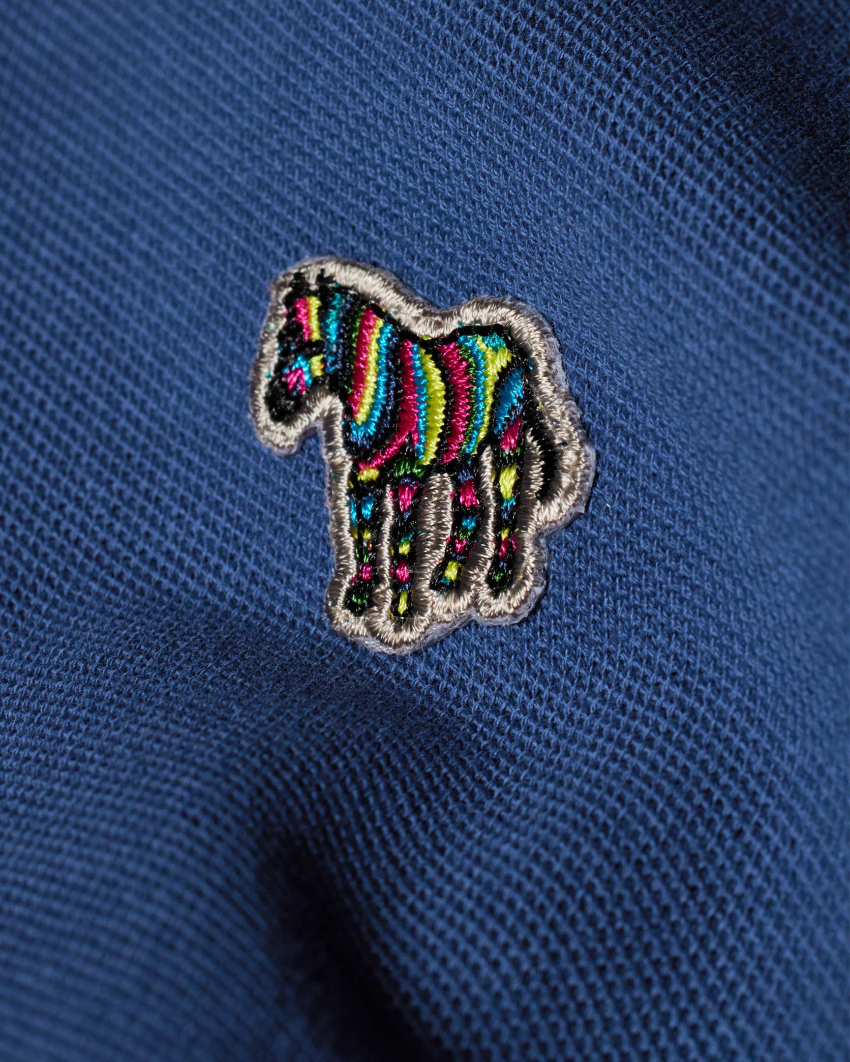 Men's Indigo Blue Long-Sleeve Zebra Logo Polo Shirt