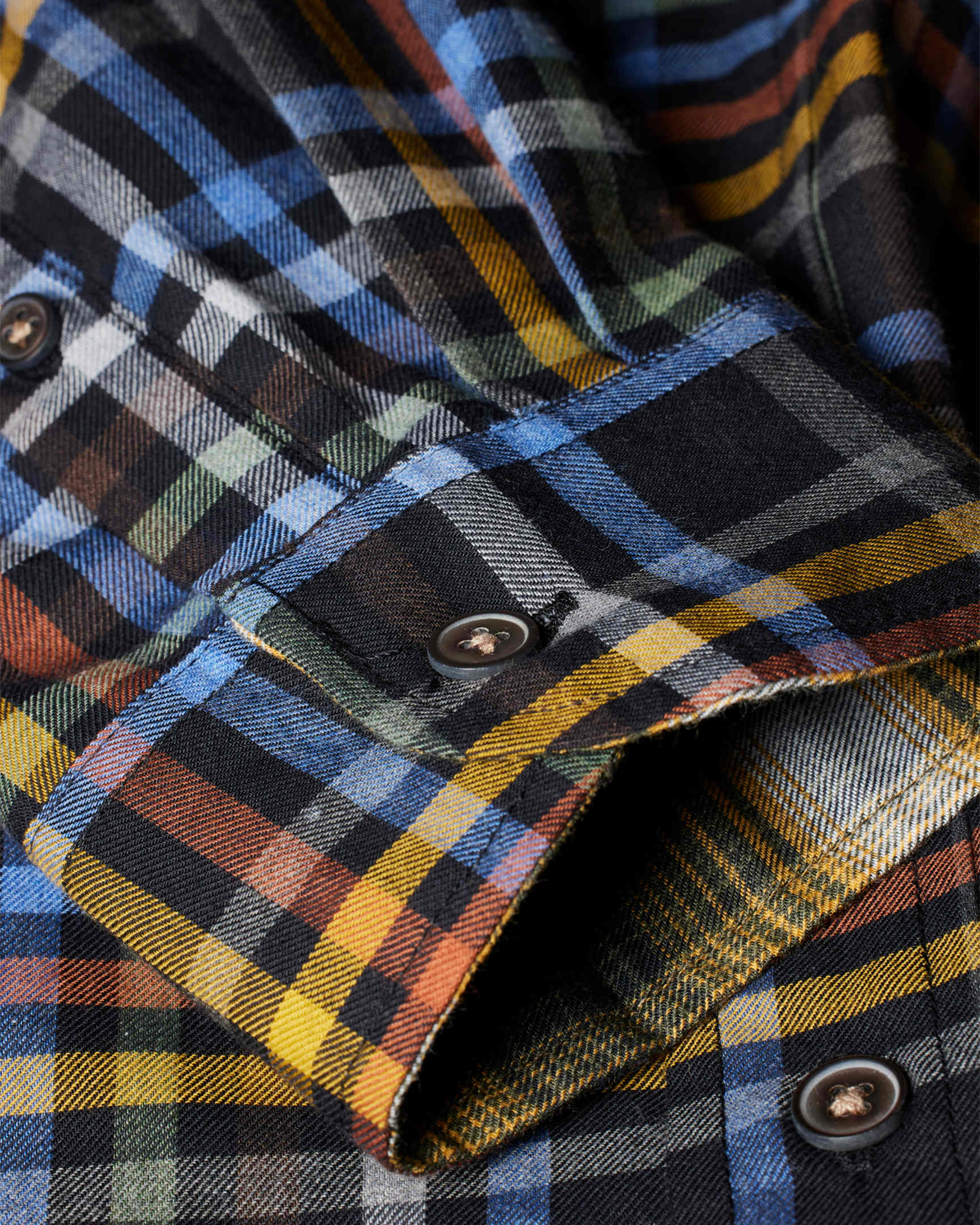 Men's Navy Multicolour Check Cotton Double-Pocket Shirt