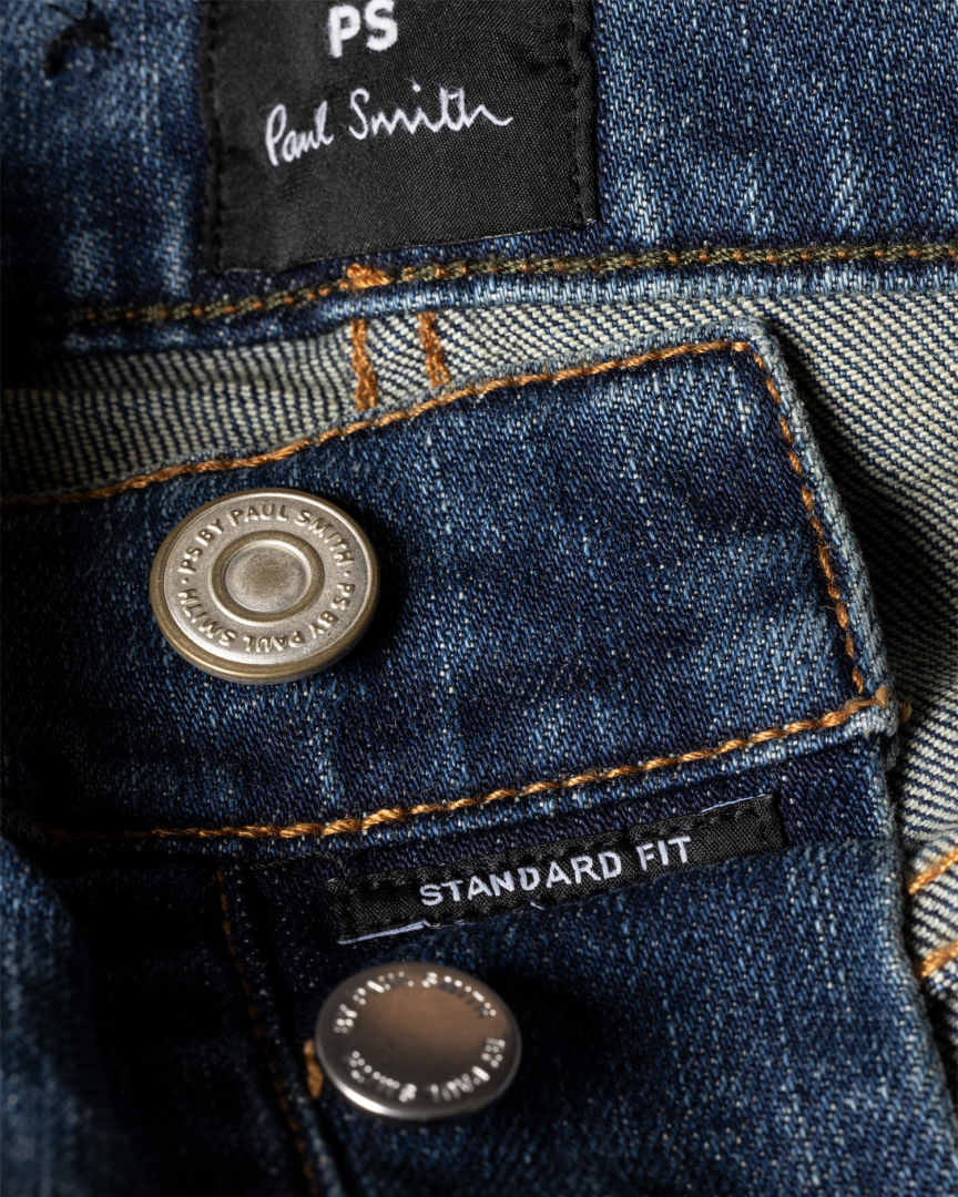 Standard-Fit 11.8oz 'Crosshatch Stretch' Blue-Rinse Jeans