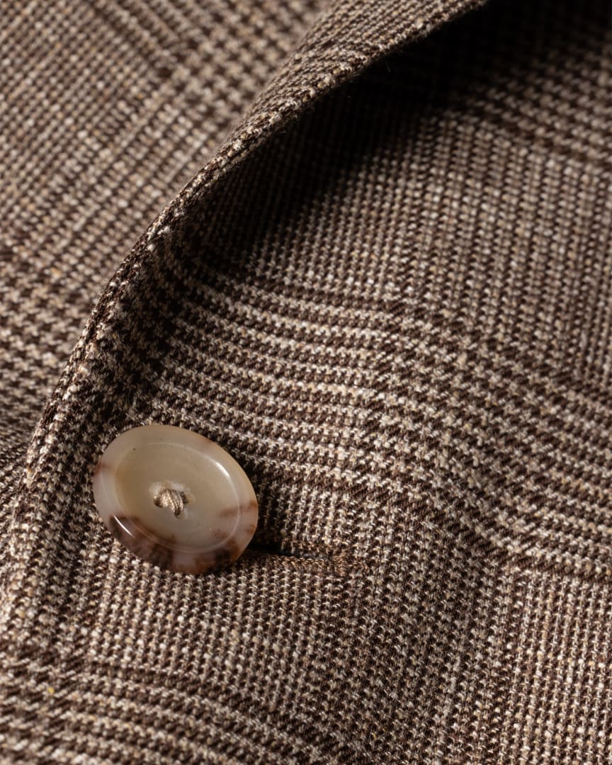 Men's Brown Houndstooth Check Wool-Linen Blazer