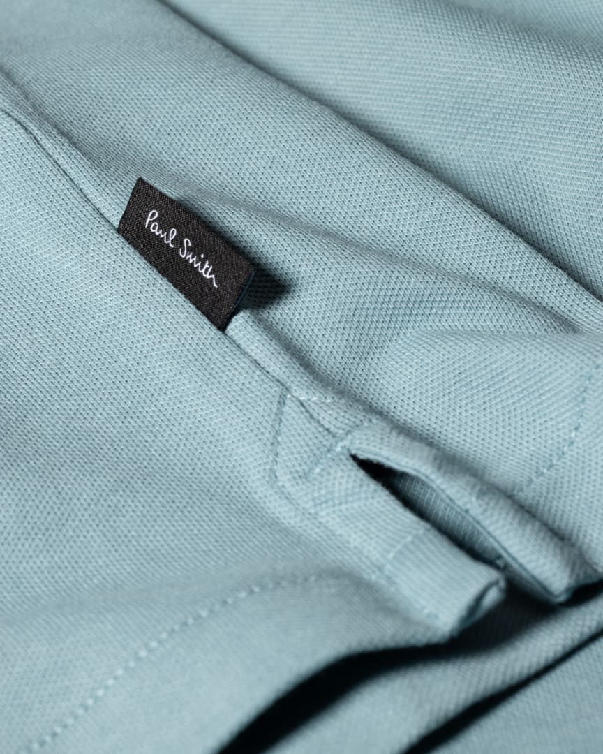 Men's Light Blue Zip Neck Stretch-Cotton Polo Shirt