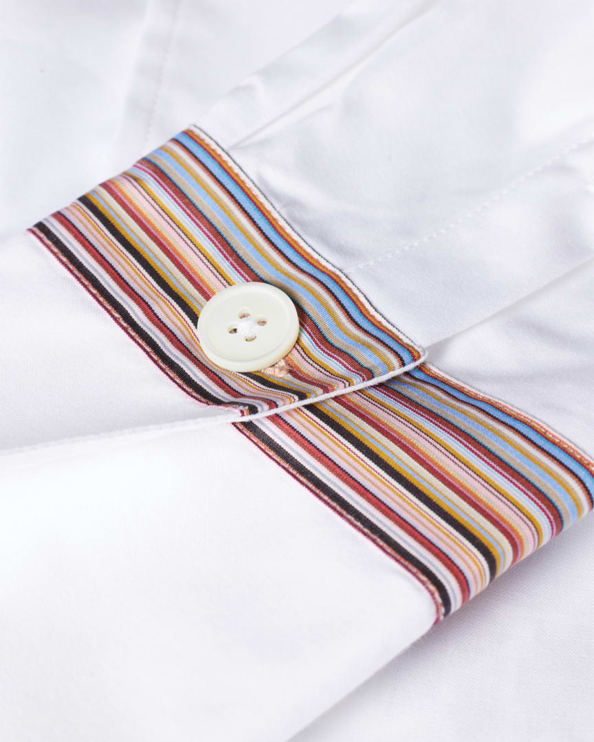 Women's White 'Signature Stripe' Cuff Cotton Shirt