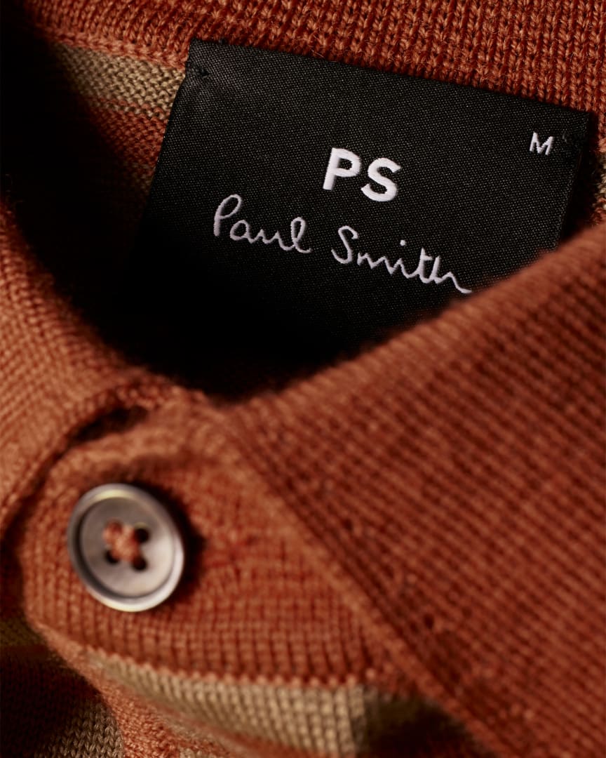 Men's Yellow and Orange Stripe Merino Wool Polo Shirt