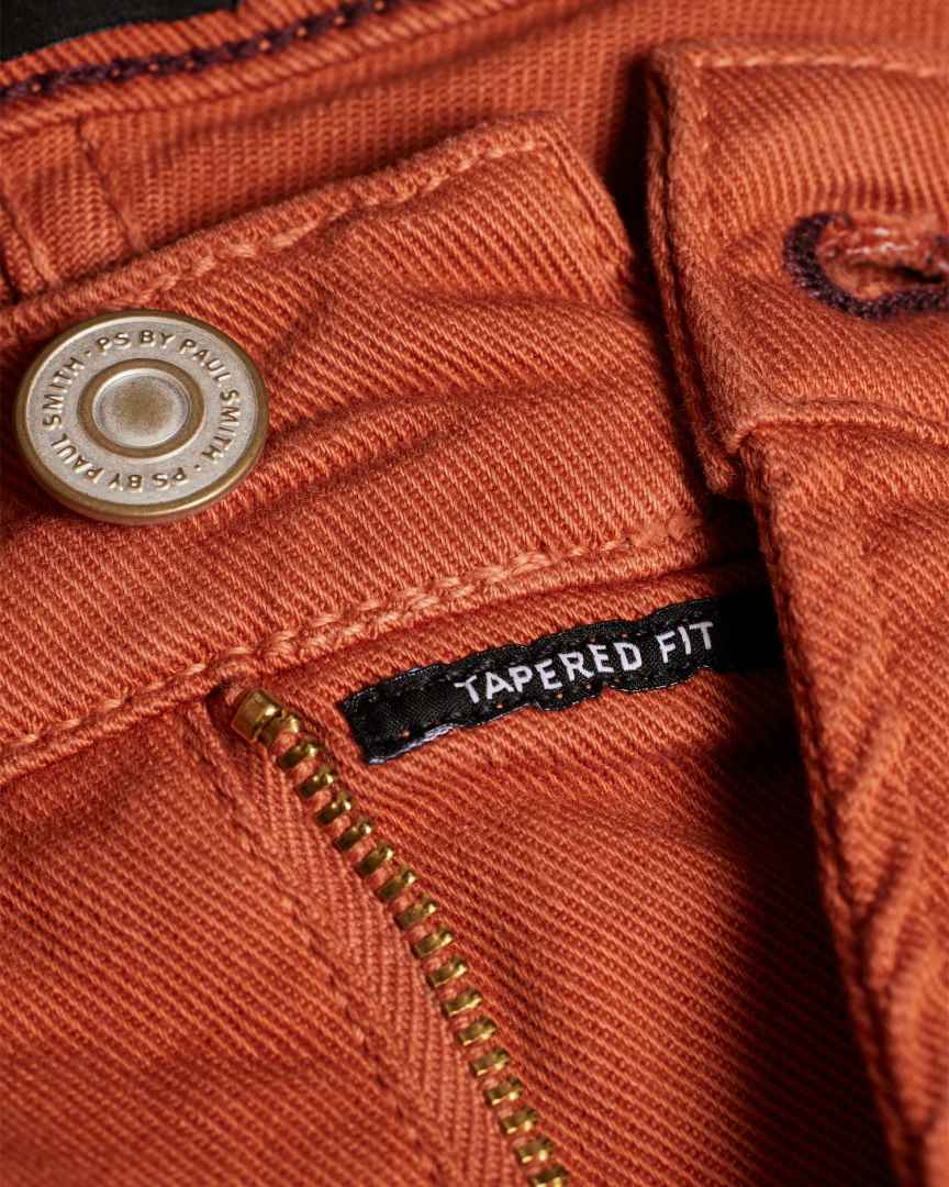 Men's Tapered-Fit Rust Garment-Dyed Organic Cotton-Stretch Jeans