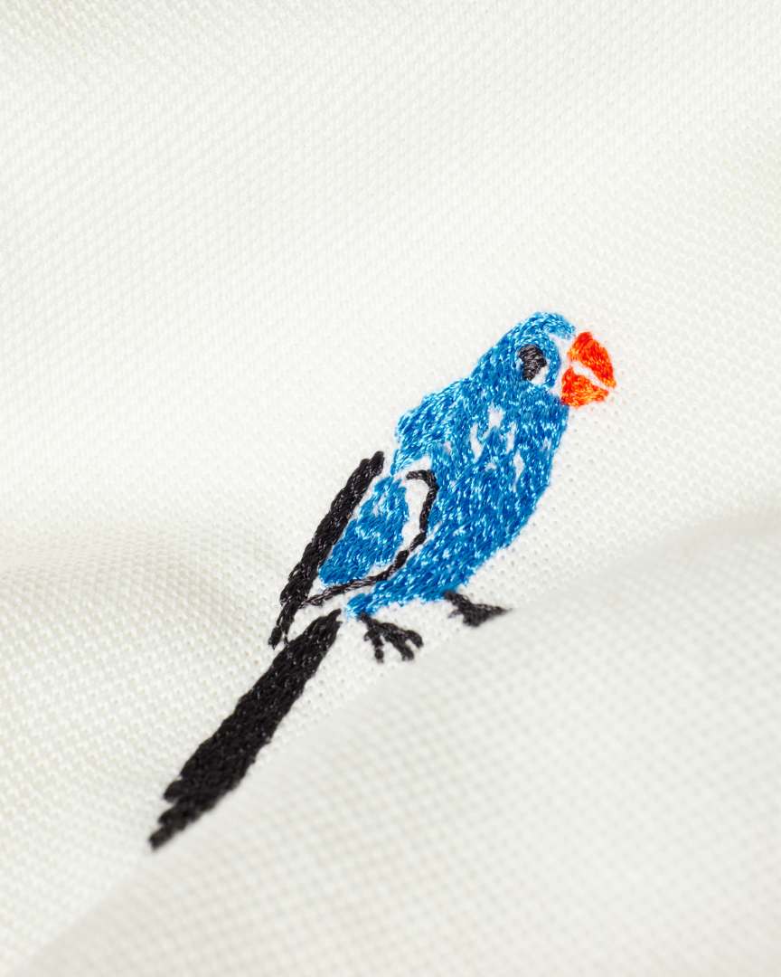 Men's White Embroidered 'Bird' Cotton Polo Shirt