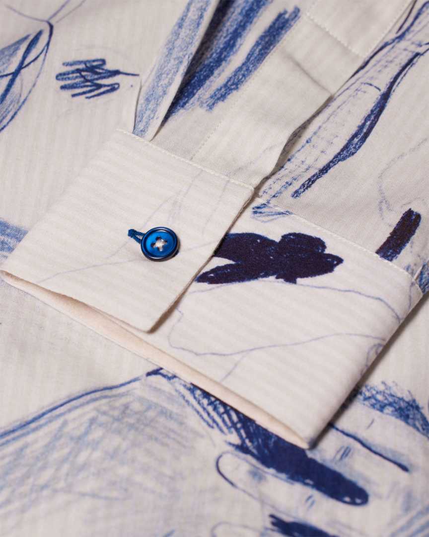 Men's Blue 'Sketchbook' Print Cotton Shirt