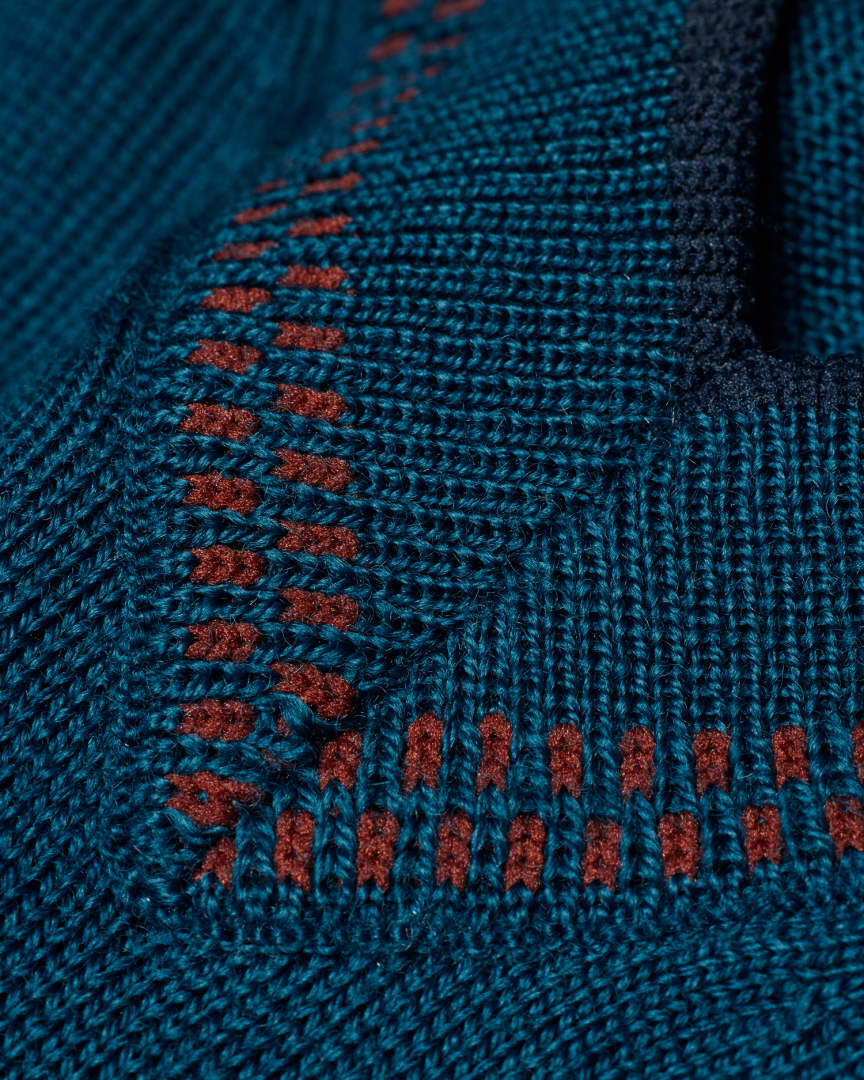 Men's Cobalt Blue Merino Wool-Blend Contrast V-Neck Sweater