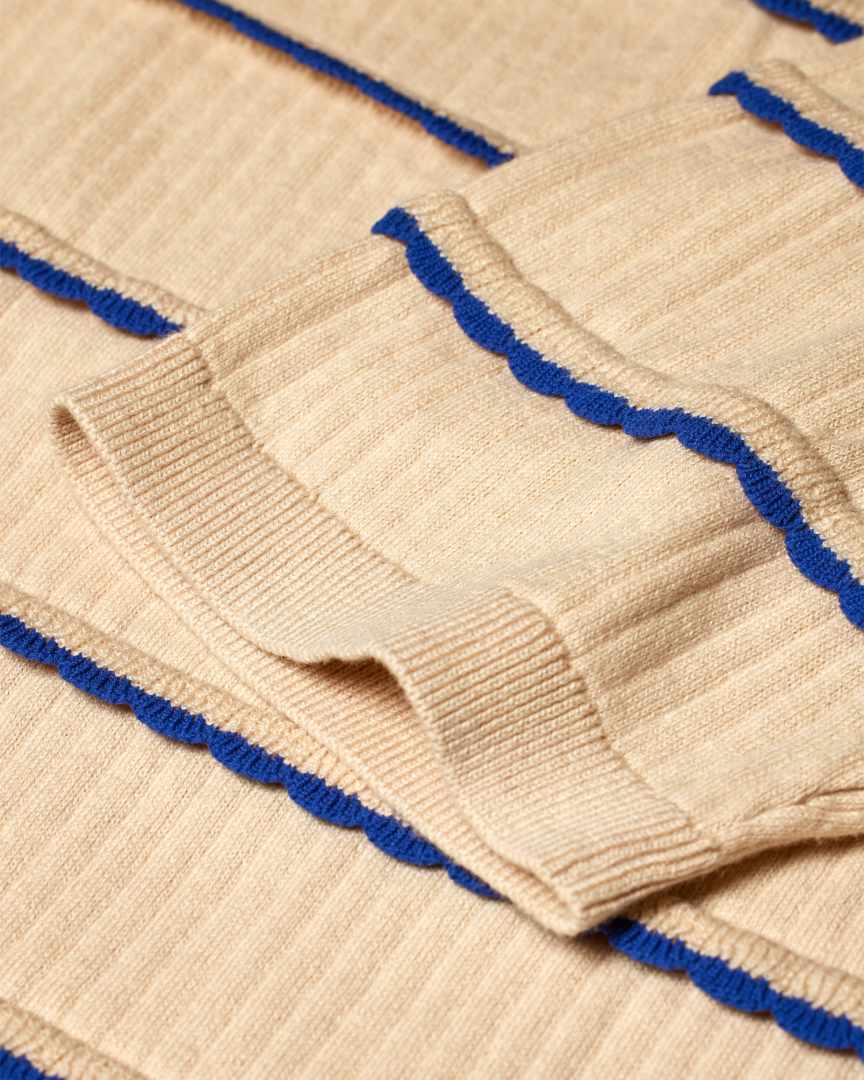 Women's Ivory Scallop Trim Ribbed Top