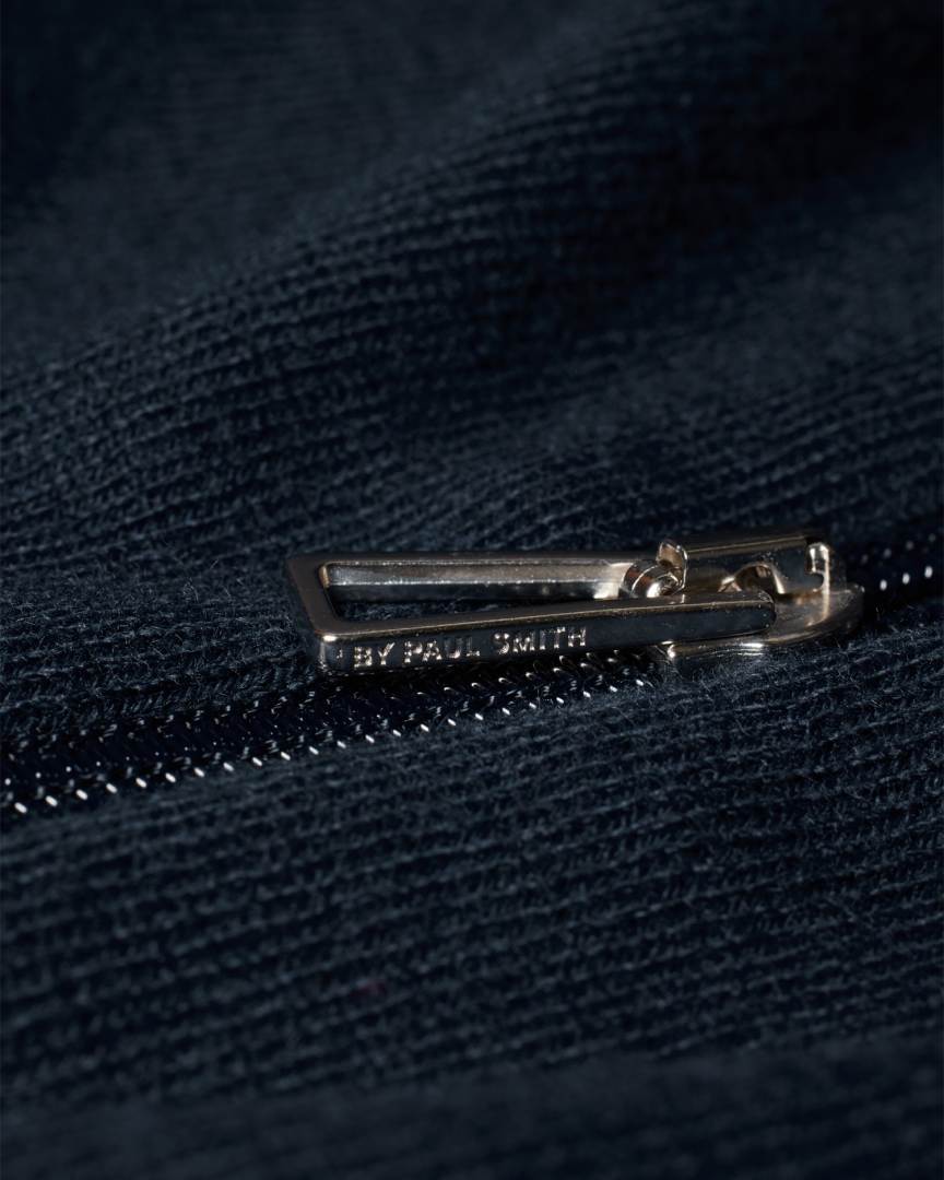 Men's Dark Navy Cotton-Blend Half Zip Zebra Logo Sweater