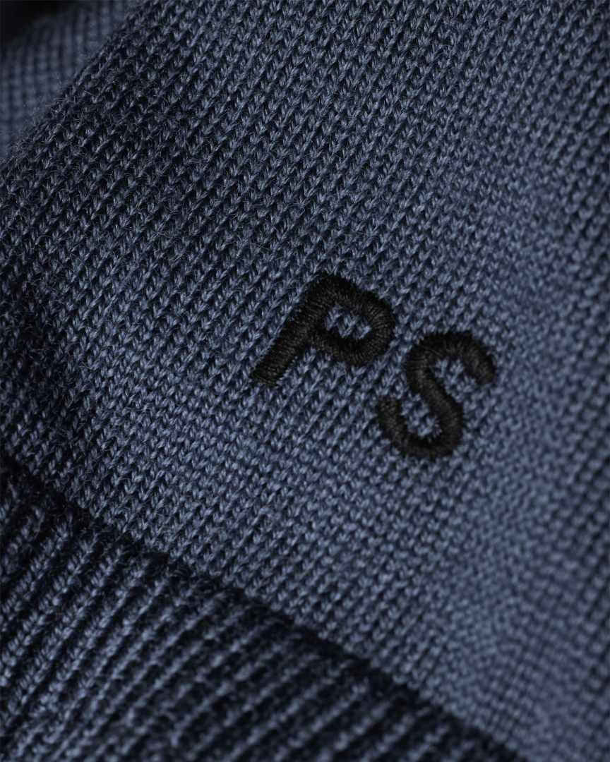 Men's Washed Blue Merino Wool Half-Zip Sweater