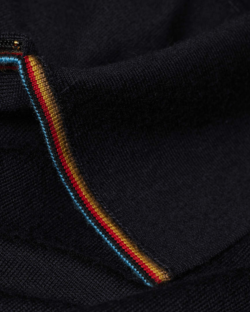 Men's Dark Navy 'Signature Stripe' Zip Trim Merino Wool Polo Shirt