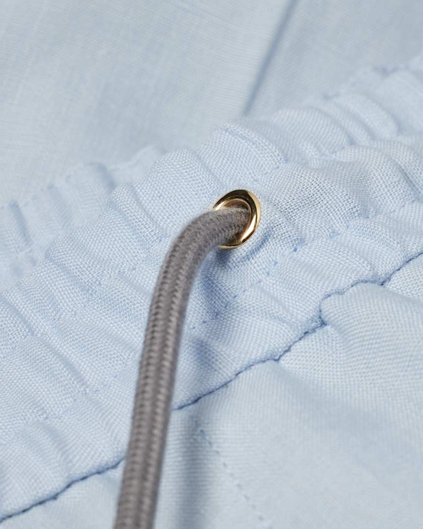 Men's Pale Blue Linen Drawstring Trousers